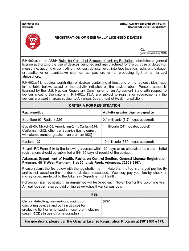 Fillable Online www.healthy.arkansas.govradiation-control ...