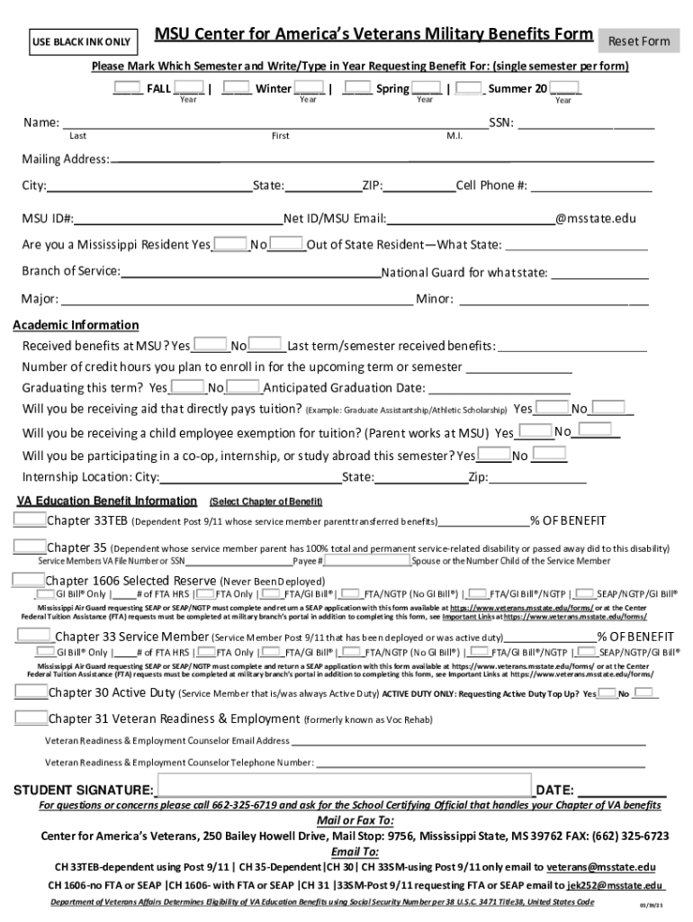 Fillable Online Military Benefits Form Fax Email Print - pdfFiller