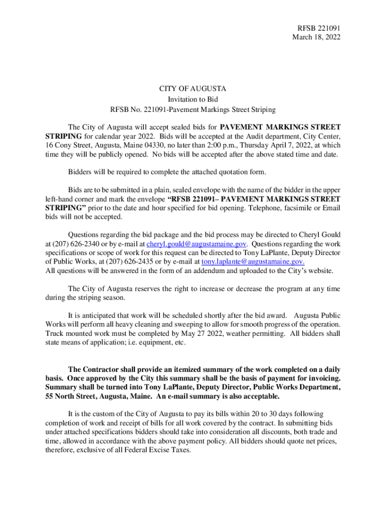 Fillable Online Pavement Markings Street Striping - Bid Information ...