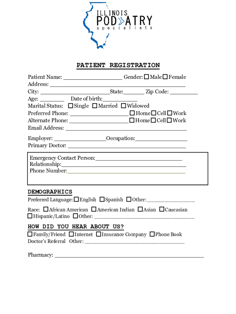 Fillable Online Illinois Podiatry Specialist Intake Form. Illinois ...