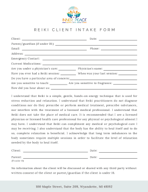 Fillable Online Copy of Reiki Intake Form Fax Email Print - pdfFiller