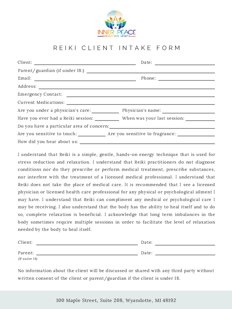 Fillable Online Copy of Reiki Intake Form Fax Email Print - pdfFiller