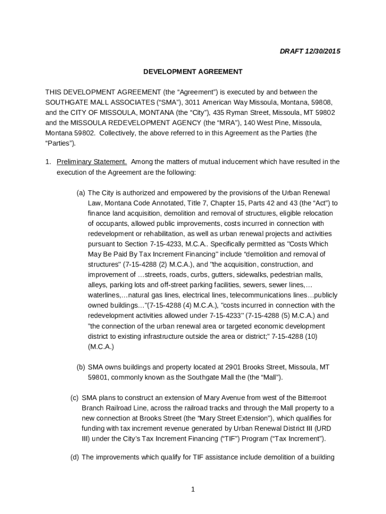 DRAFT DEVELOPMENT AGREEMENT RECITALS This Development Agreement Sample ...