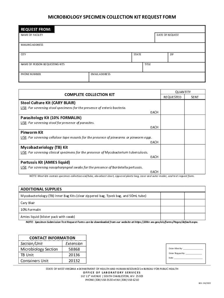 Fillable Online dhhr wv cdn.cocodoc.comcocodoc-form-pdfpdfMICROBIOLOGY SPECIMEN KIT REQUEST FORM ...