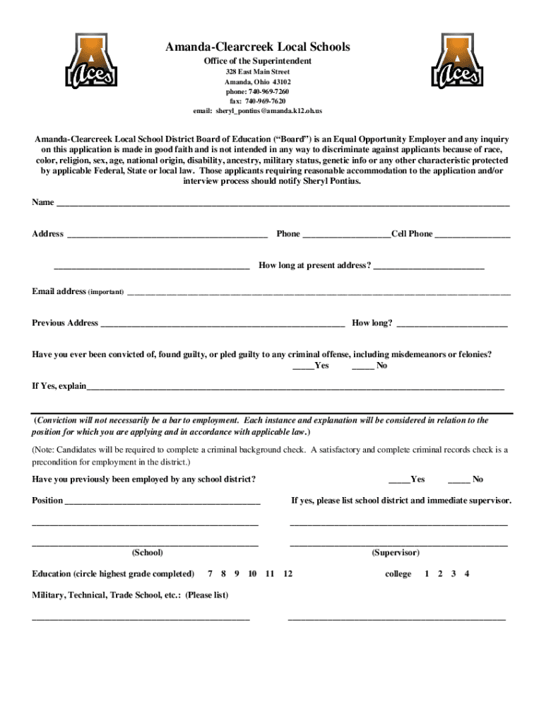 Fillable Online Superintendent Search Information - Amanda-Clearcreek Local Schools Fax Email ...