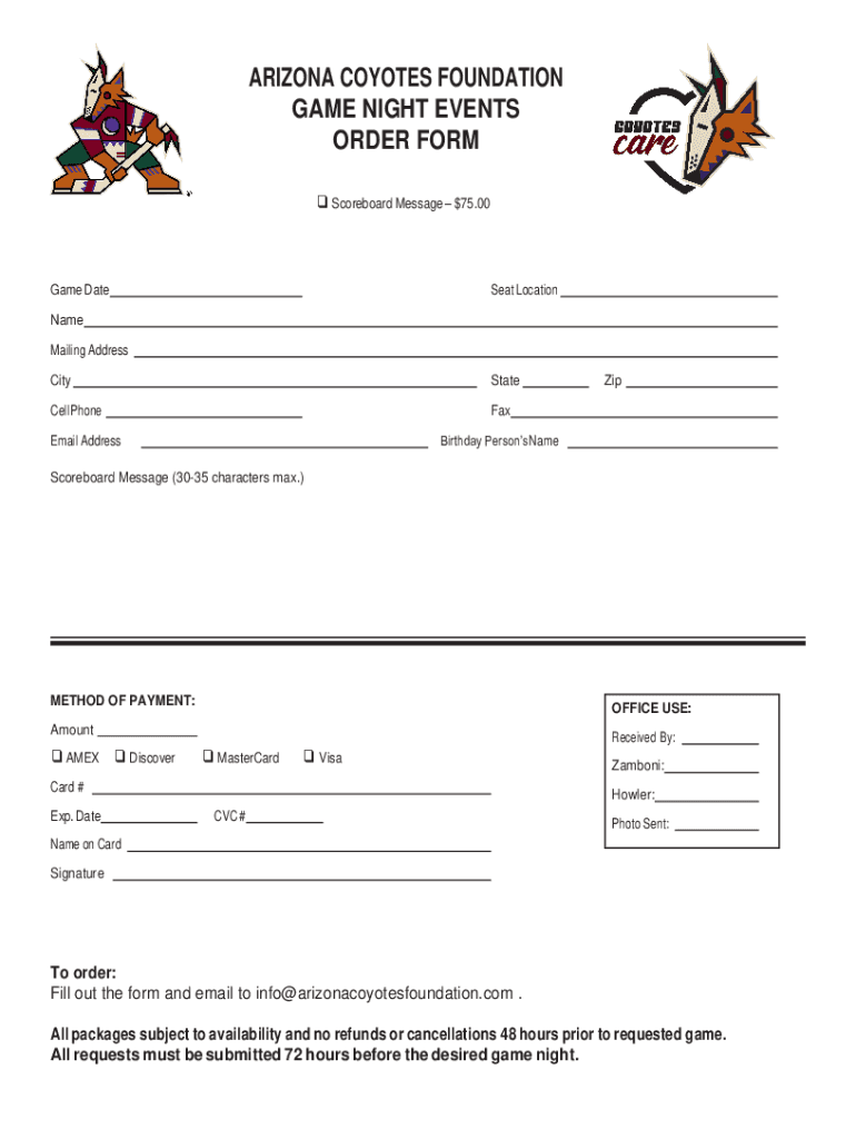 Fillable Online cms.nhl.bamgrid.comimagesassetsARIZONA COYOTES ...