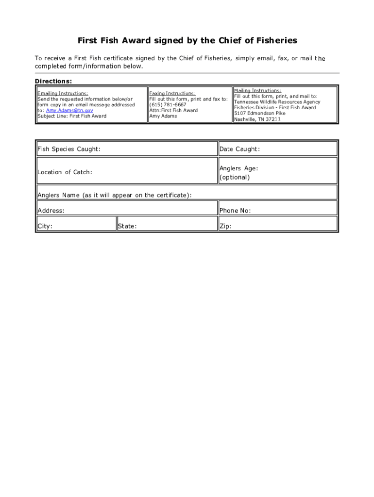 Fillable Online First Fish Award Request Form. First Fish Award Request ...