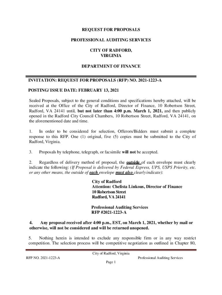 Fillable Online REQUEST FOR PROPOSALS PROFESSIONAL AUDITING ... Fax ...