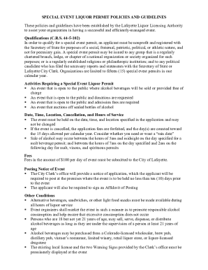 Fillable Online SPECIAL EVENT LIQUOR PERMIT POLICIES AND GUIDELINES ...