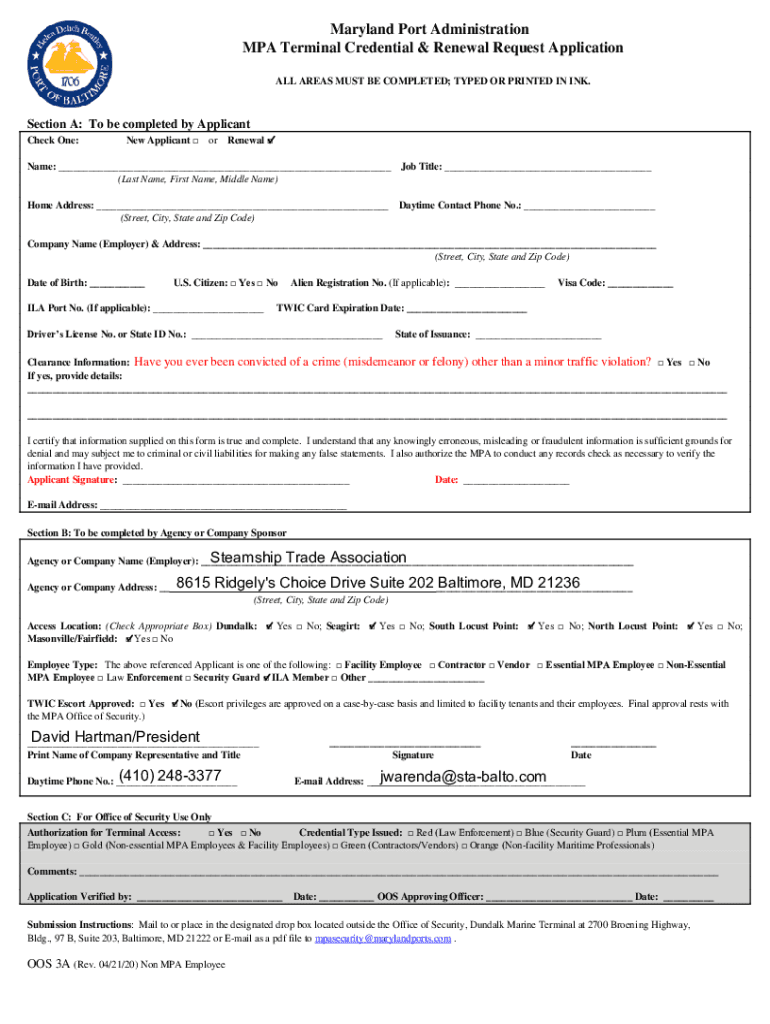 Fillable Online Maryland Port Administration Fax Email Print - pdfFiller
