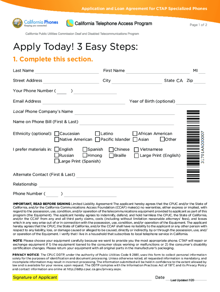 Fillable Online Get the free Application and Loan Agreement for CTAP ...