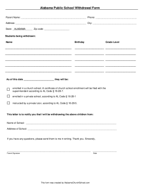 Fillable Online Alabama Public School WIthdrawal Form Fax Email Print ...
