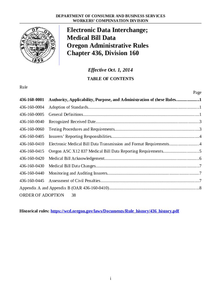 OAR Division 160 - Electronic Data Interchange; Medical Bill Data - wcd oregon Doc Template ...