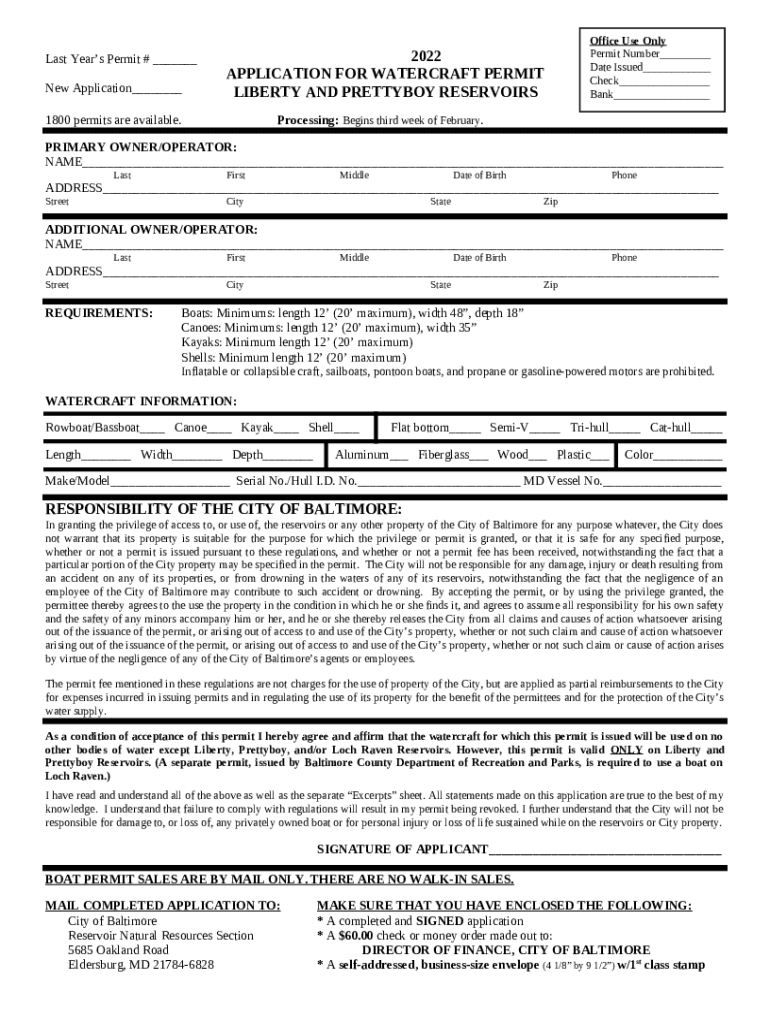 APPLICATION FOR WATERCRAFT PERMIT Doc TemplatepdfFiller Doc Template ...