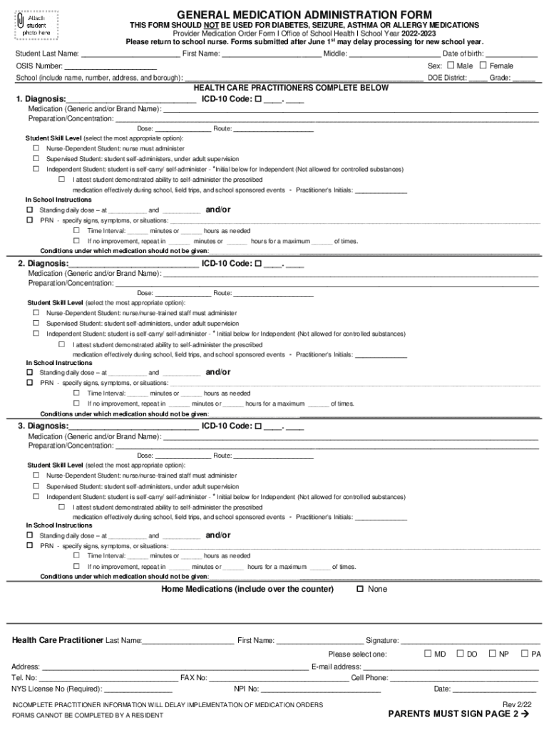 Fillable Online GENERAL MEDICATION ADMINISTRATION FORM 2021-2022 Fax ...