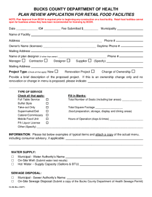 Fillable Online bucks county department of health plan review ...