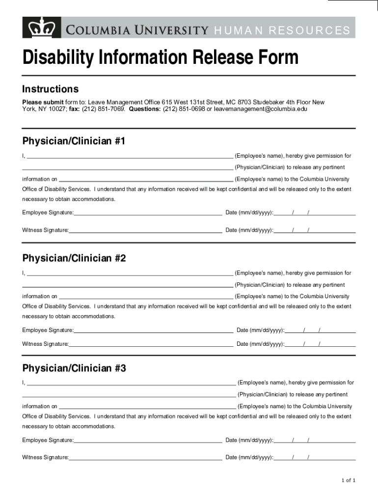 Fillable Online Disability Release Form Fax Email Print - pdfFiller