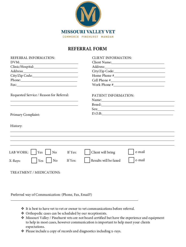 Fillable Online Patient Referral Form - Upstate Veterinary Specialties ...