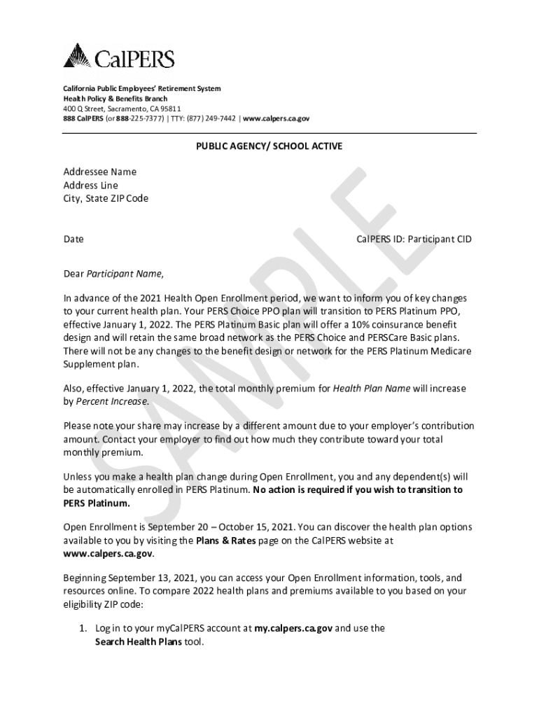 Fillable Online SAMPLE LETTER: STATE ACTIVE - CalPERS Fax Email Print - pdfFiller