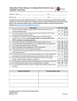 Fillable Online www.acgov.orgformsacehWeekly Hazardous Waste Storage ...