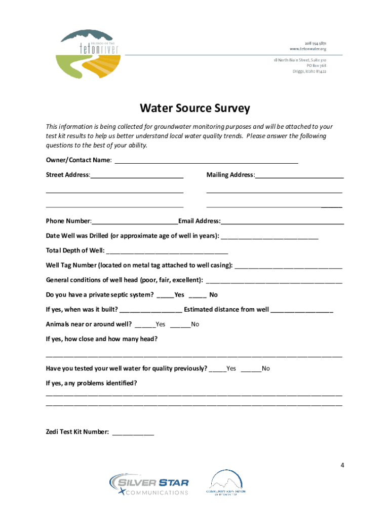 Fillable Online Well Water Test Kit Collection - Friends of the Teton ...