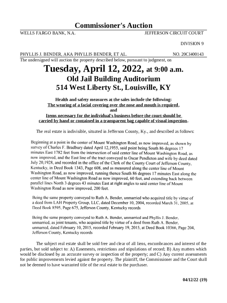 Notice of Master Commissioners Sale, Wells Fargo Bank vs Kasey R Nolen ...