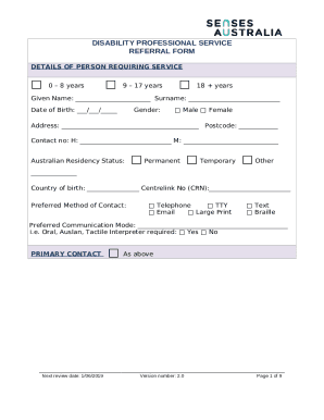 Disability Professional Service Referral Doc Template | pdfFiller