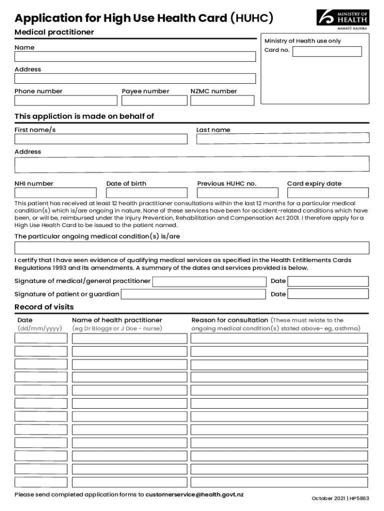 Fillable Online Application for High Use Health Card form Fax Email ...
