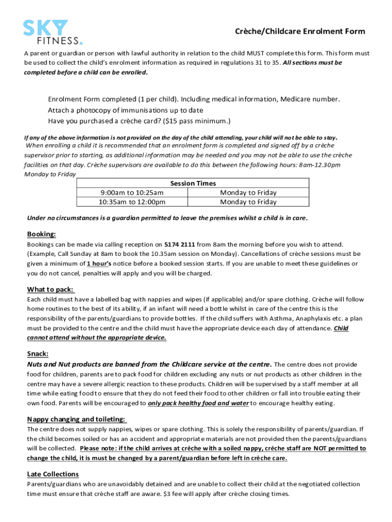 Fillable Online Creche Enrolment form Fax Email Print - pdfFiller