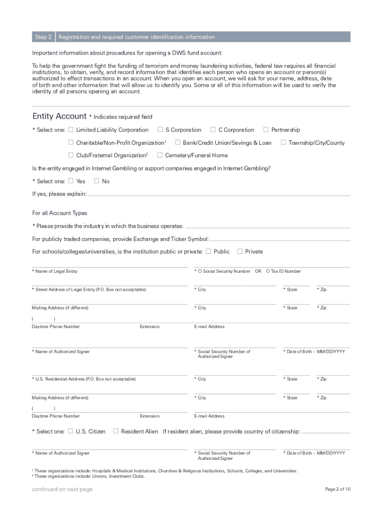 Fillable Online DWS Form-10SA. New Account Application Class-S ...