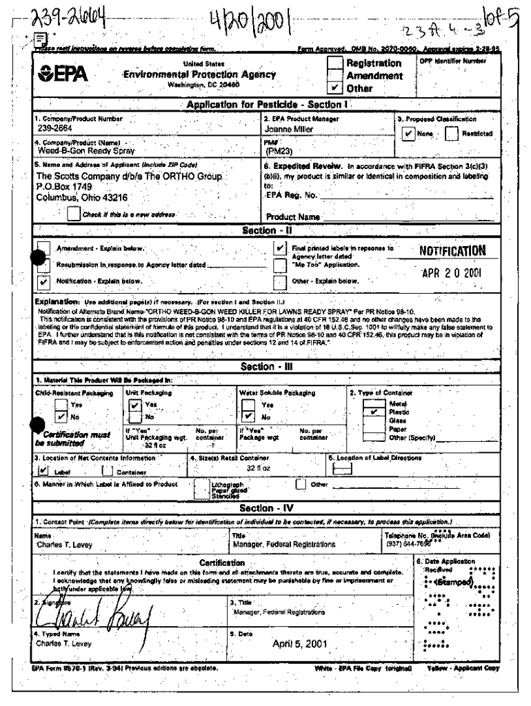 Fillable Online www3.epa.govpesticideschemsearchceo Registration OPP ...
