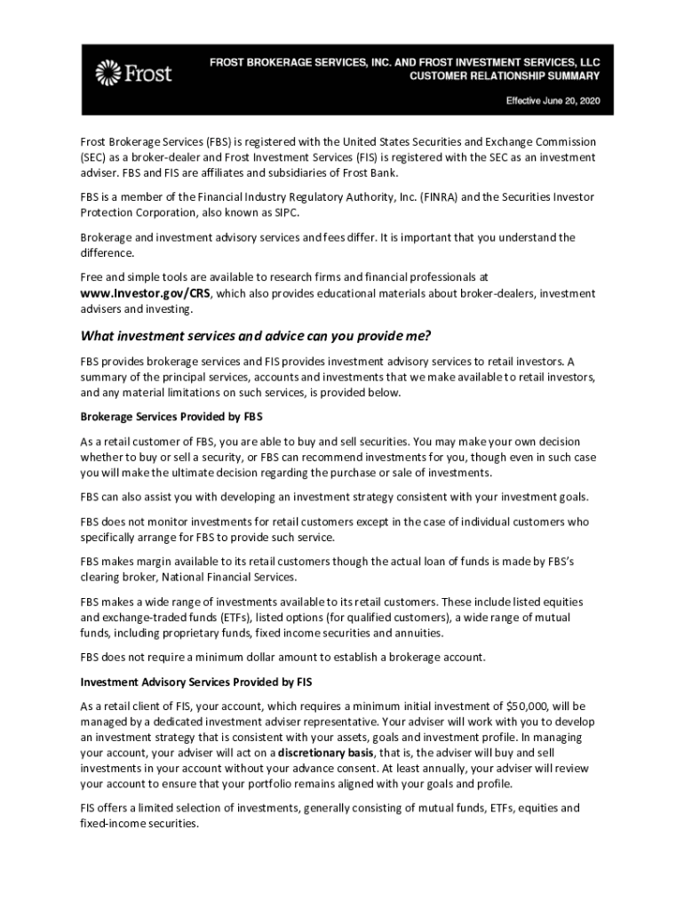 Fillable Online Frost Brokerage Service Form CRS v6-23-20 Fax Email ...