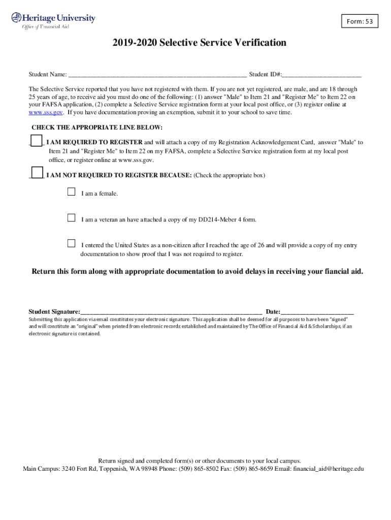Fillable Online Financial Aid Office Selective Service Registration ...