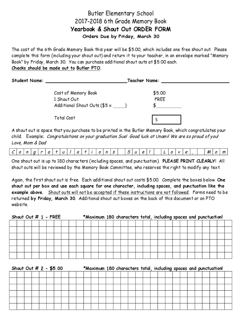 Fillable Online www.cbsd.orgcmslibYearbook & Shout Out ORDER FORM ...