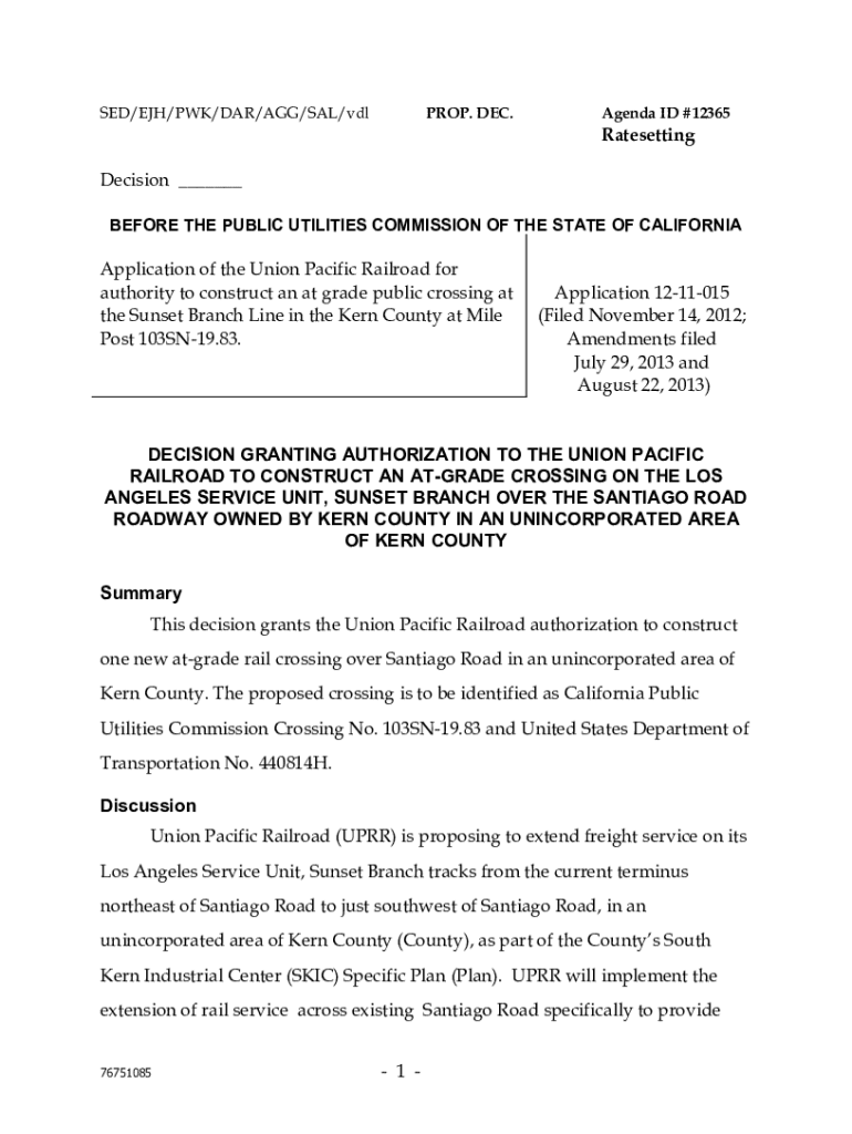 Fillable Online docs cpuc ca Application of the Union Pacific Railroad ...