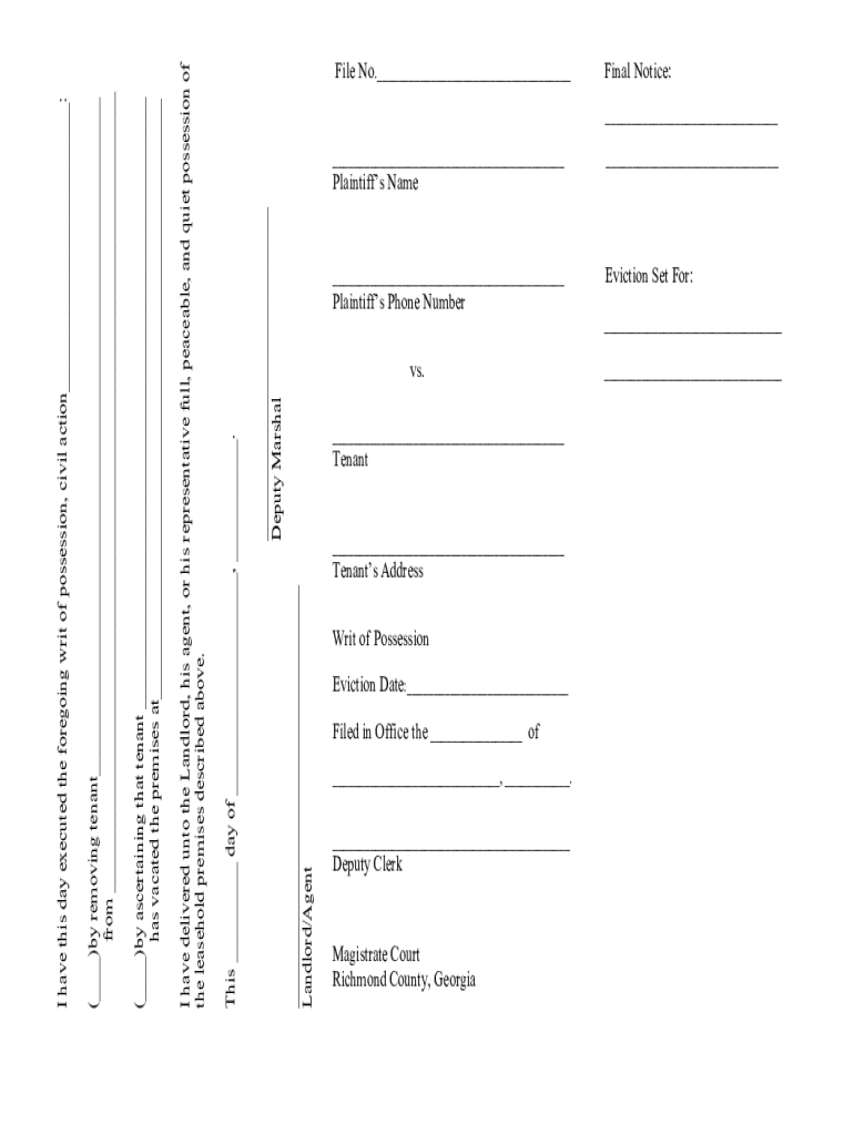 Fillable Online I have this day executed the foregoing w rit of possession, civil ... Fax Email ...