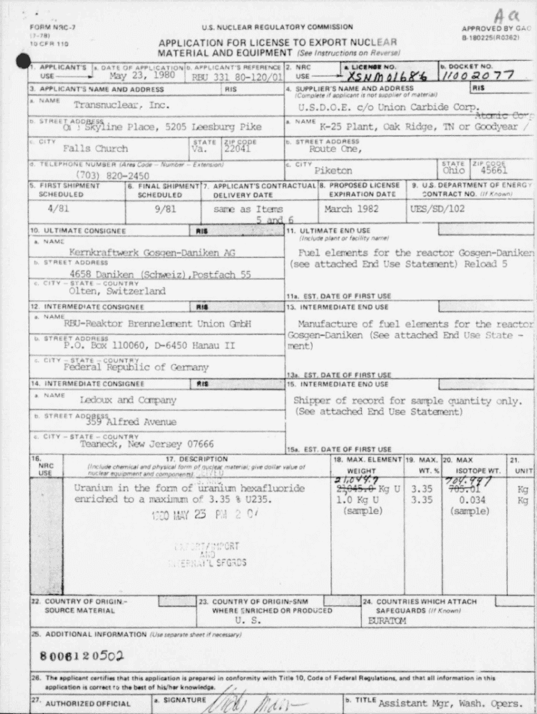 Fillable Online NRC FORM 7 U.S. NUCLEAR REGULATORY COMMISSION APPROVED ...