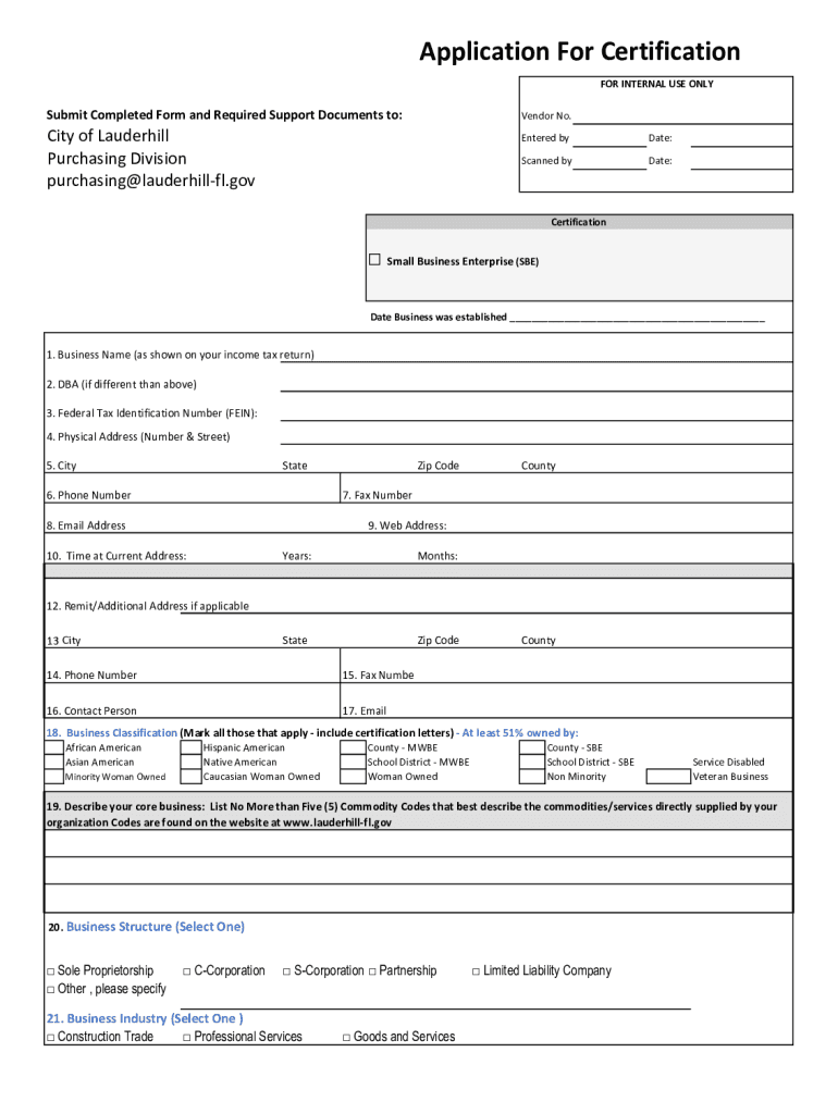 Fillable Online Small Business Enterprise - Application for ...