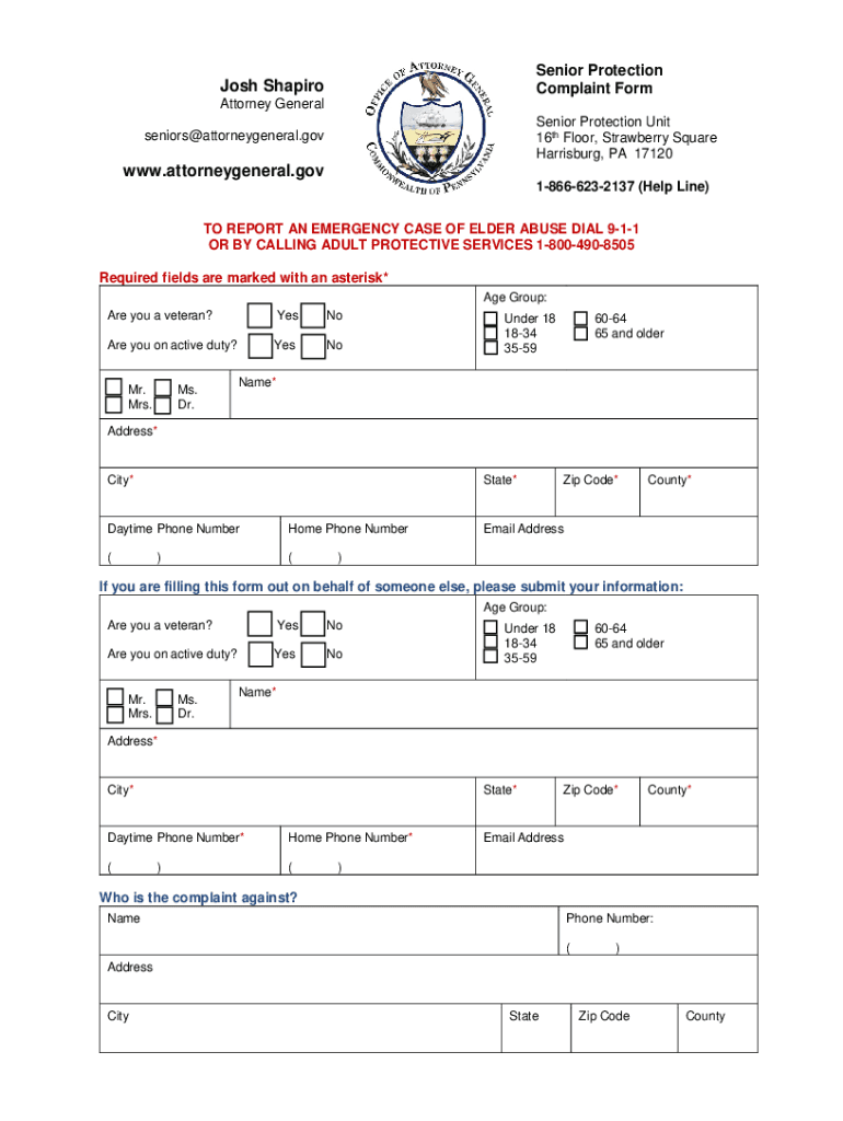 Fillable Online www.attorneygeneral.gov01seniorcomplaintSenior ...