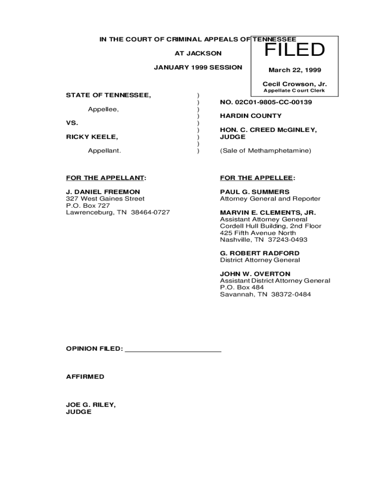 Fillable Online March 22, 1999 Cecil Crowson, Jr. IN THE COURT OF ...