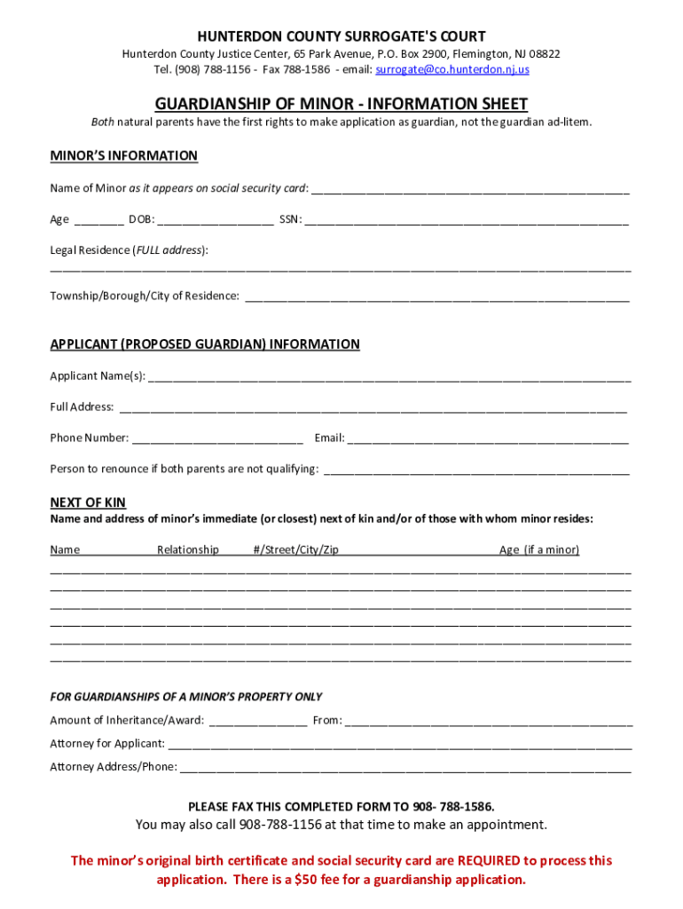 Fillable Online GUARDIANSHIP OF MINOR - INFORMATION SHEET. GUARDIANSHIP ...