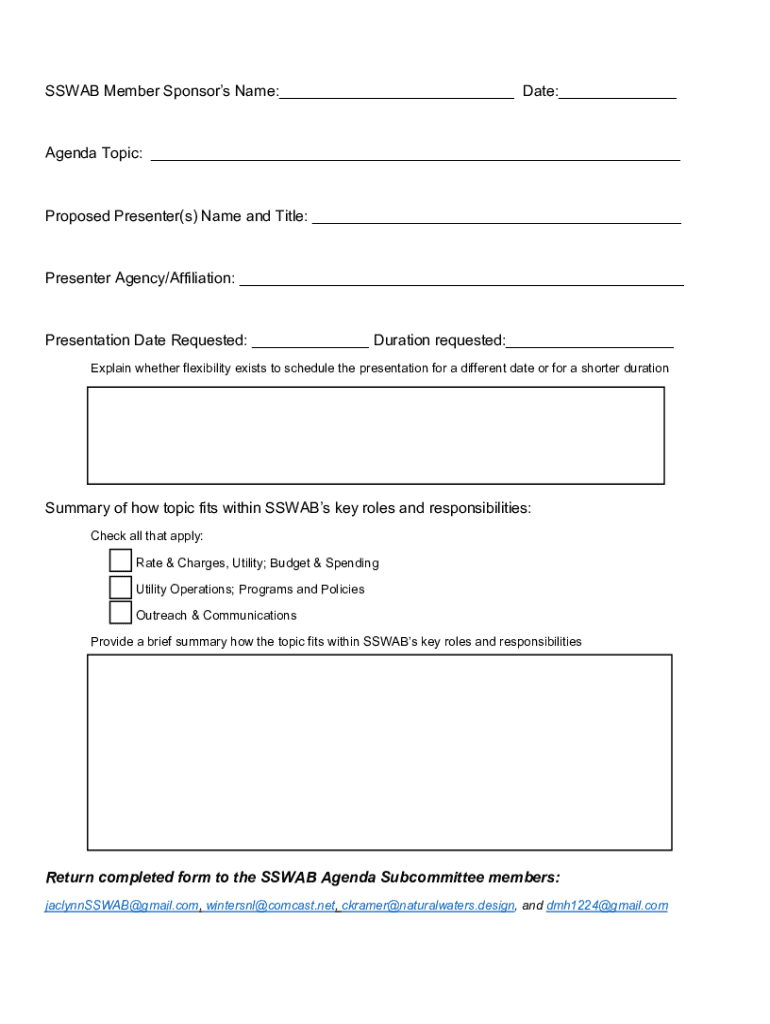 Fillable Online SSWAB Agenda Topic Submission Form Fax Email Print ...