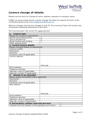 Licence change of details . to complete for a change to the name ...