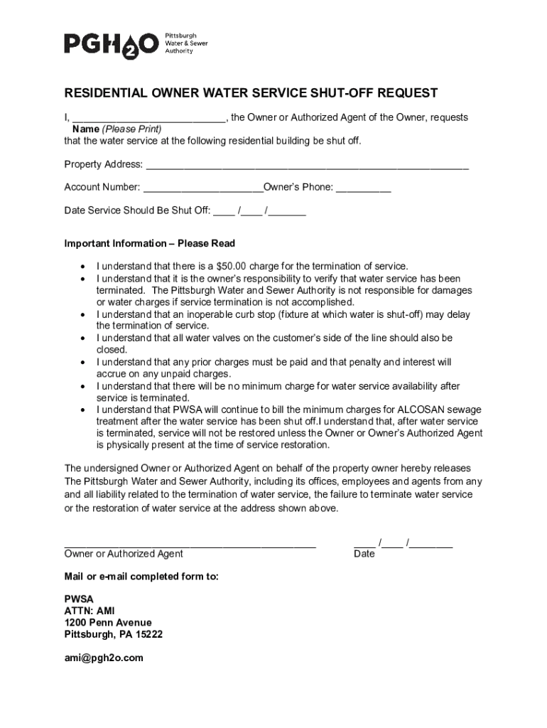 Fillable Online www.pgh2o.comsitesdefaultRESIDENTIAL OWNER WATER ...
