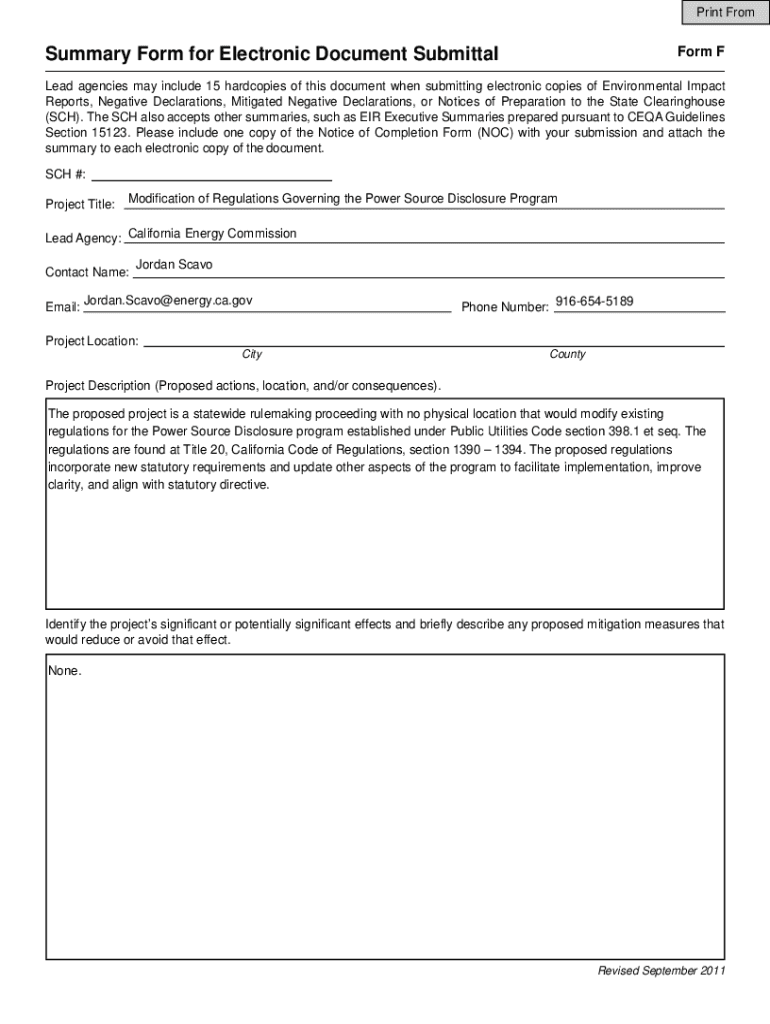 Fillable Online Summary Form and Initial Study and Negative Declaration ...