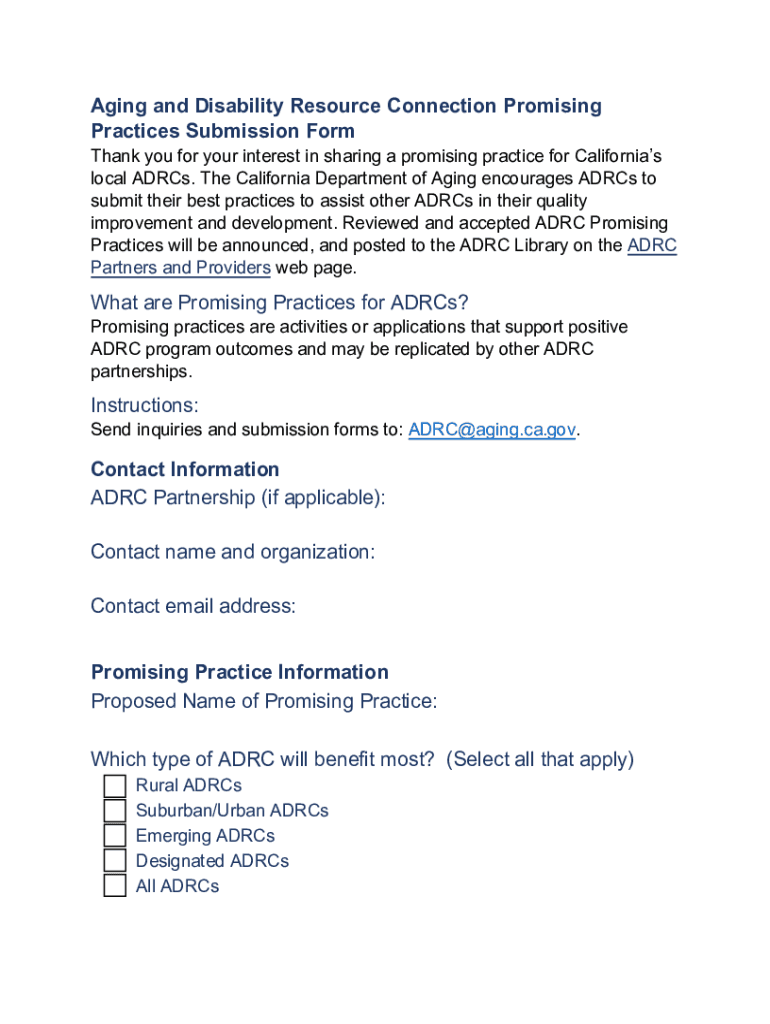 Fillable Online ADRC Promising Practices Submission Form Fax Email Print - pdfFiller