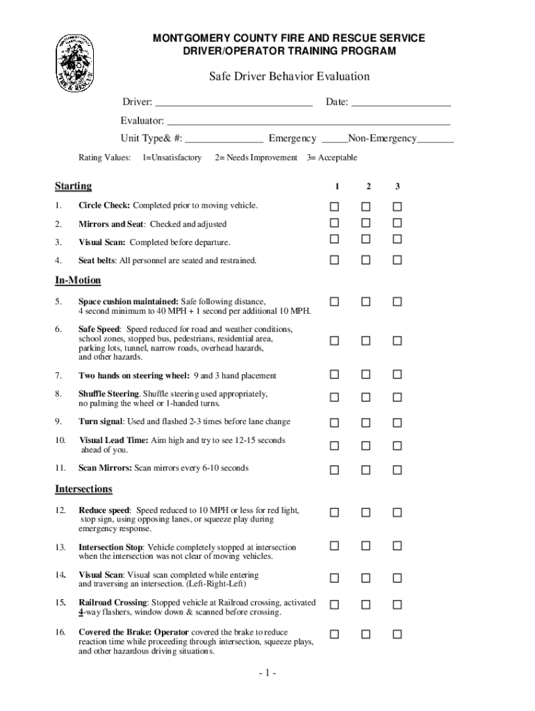 Fillable Online Safe Driver Behavior Evaluation Fax Email Print - pdfFiller