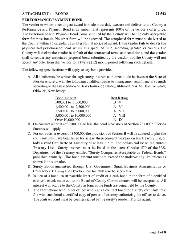 Fillable Online ATTACHMENT 4 BID, PERFORMANCE AND PAYMENT BOND FORMS ...