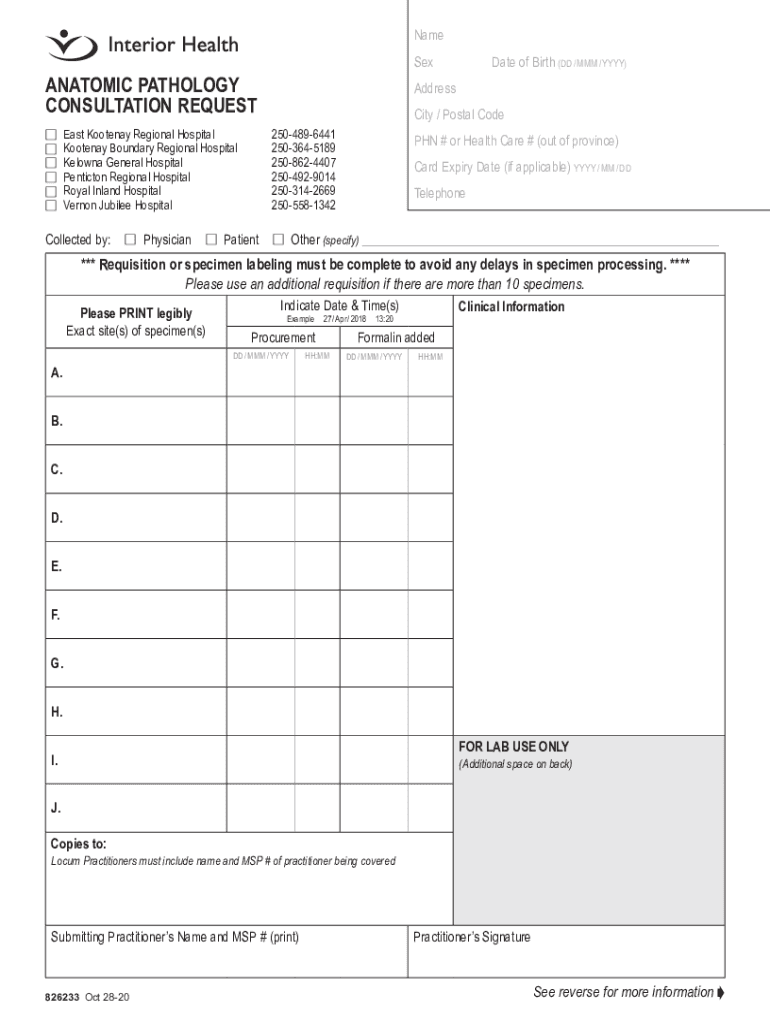 Fillable Online Anatomical Pathology Consultation Request - IH #826233 Fax Email Print - pdfFiller