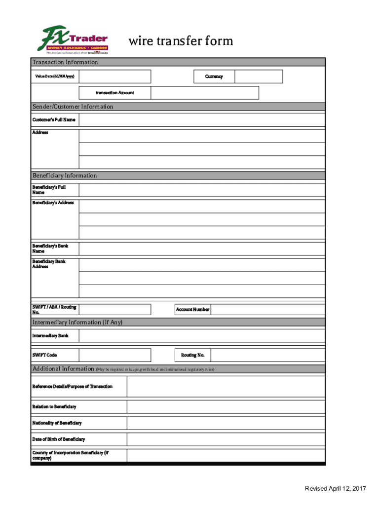 Fillable Online Revised Wire Form - Fax Email Print - pdfFiller